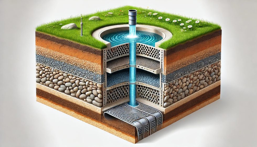 El pozo de absorción de aguas residuales y pluviales